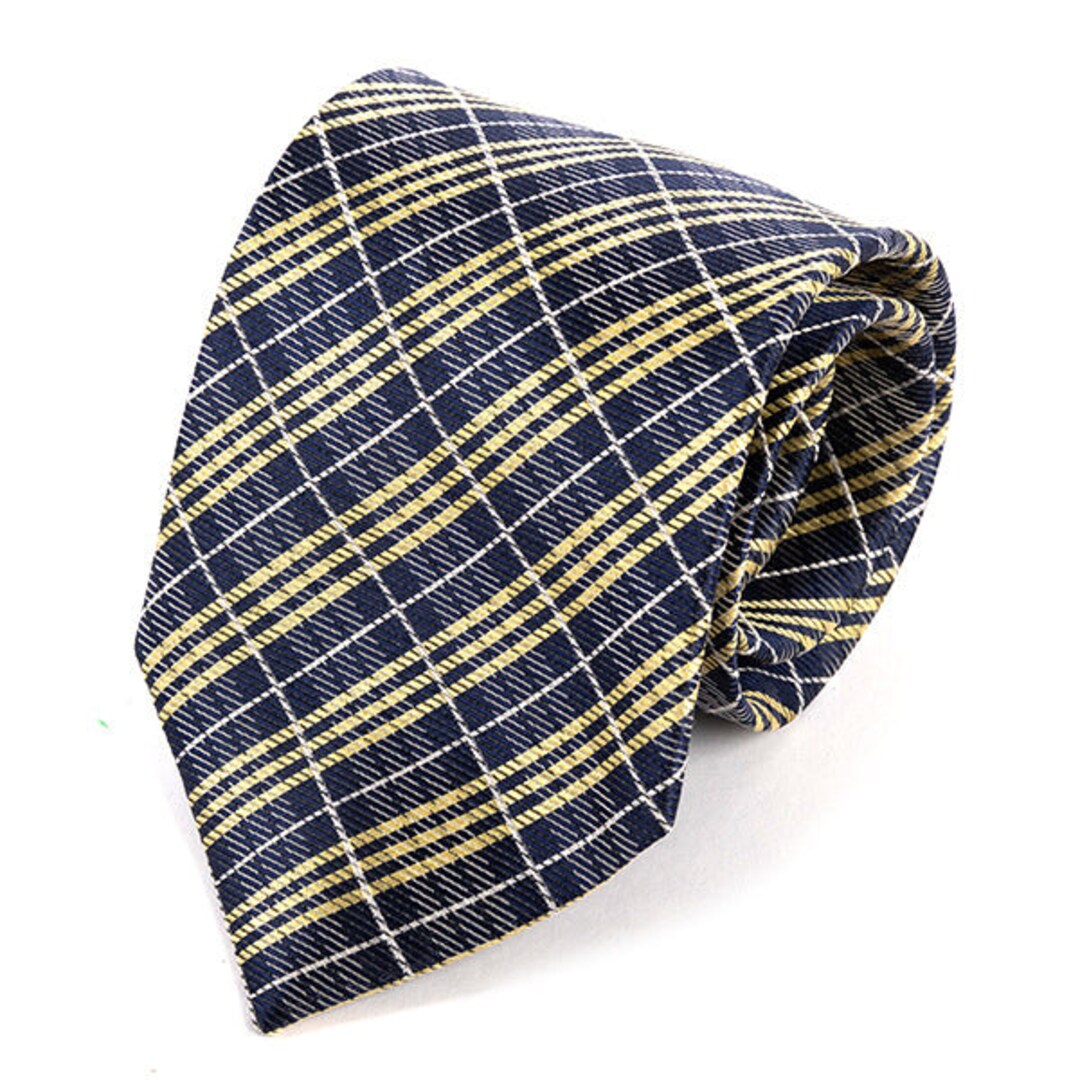 Navy Blue & Yellow Trio Check Silk Tie 9cm - Etsy