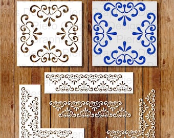 Tiles and Border Stencil (set 1) SVG Files for Silhouette and Cricut ...