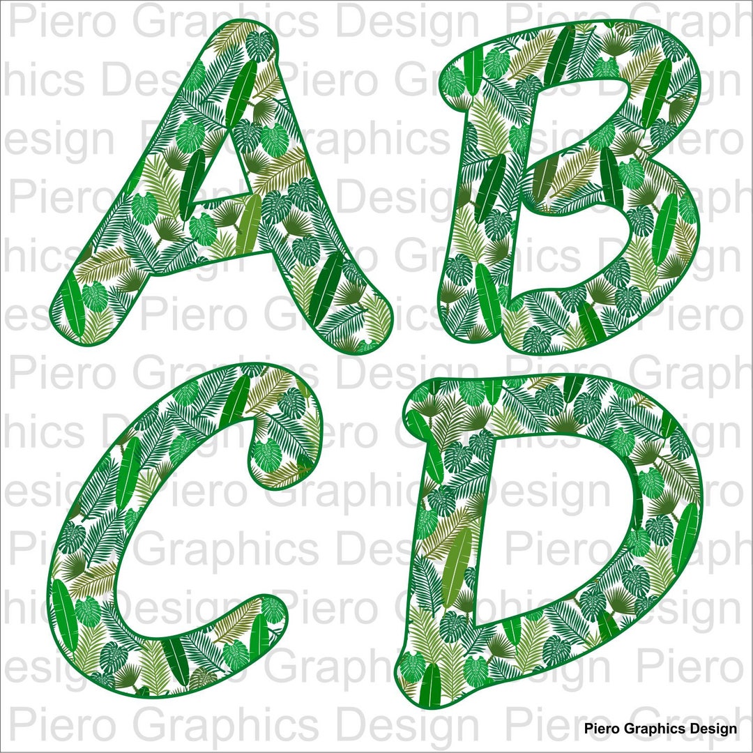 Alphabet and Numbers With Colorful Tropical Leaves JPG and PNG Files ...