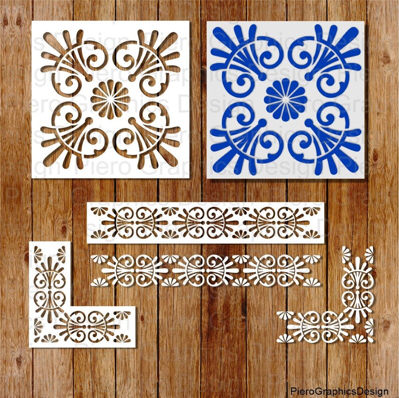 Tiles and Border Stencil (set 7) SVG Files for Silhouette and Cricut ...