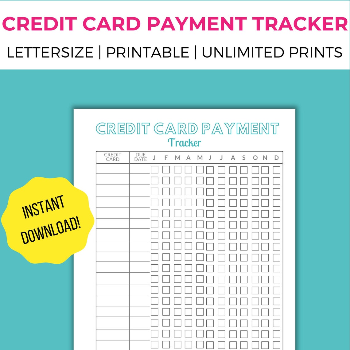 Credit Card Payment Tracker Printable: Minimalist PDF Template (US ...