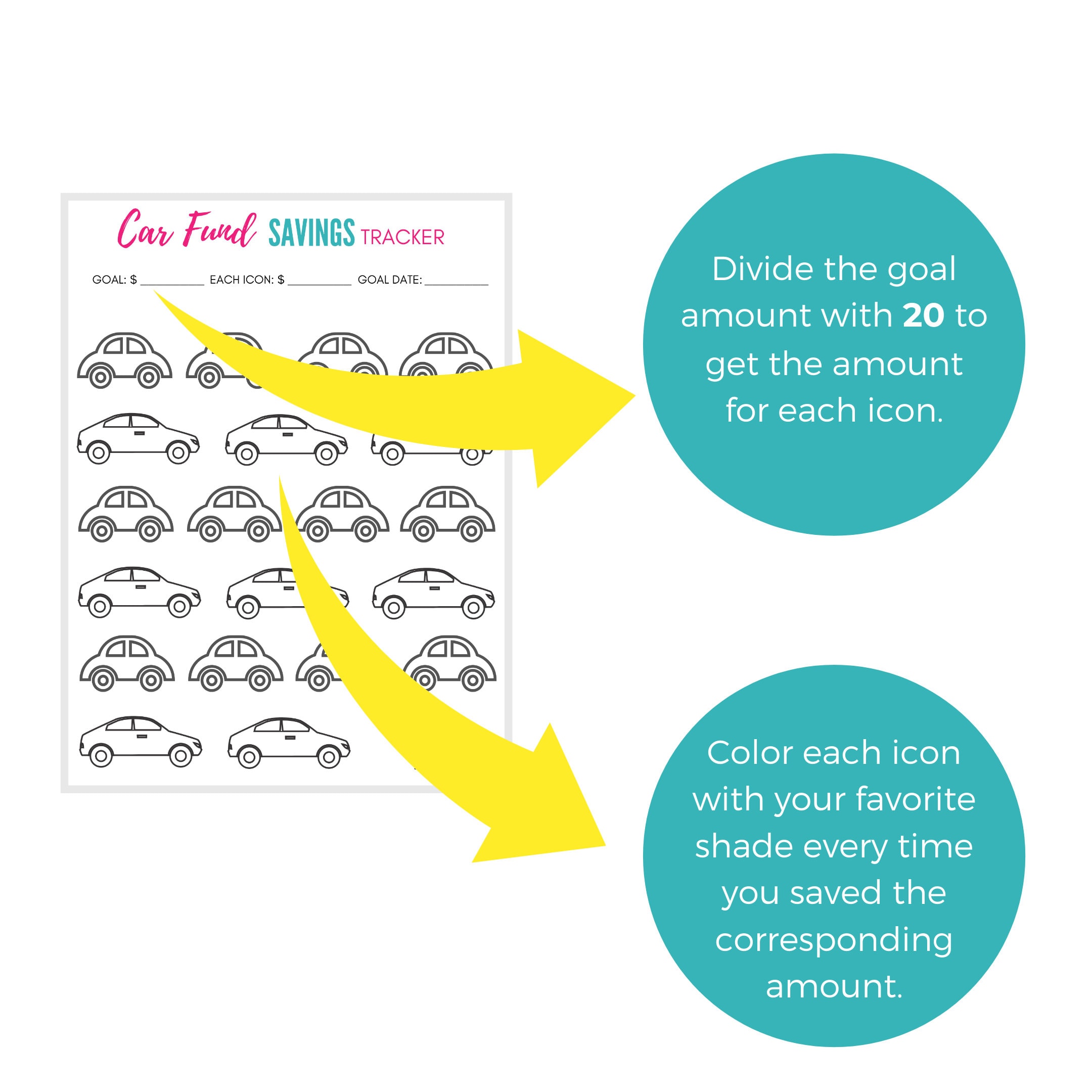 Car Savings Tracker, Car Savings Challenge, Car Savings, Savings Goal ...
