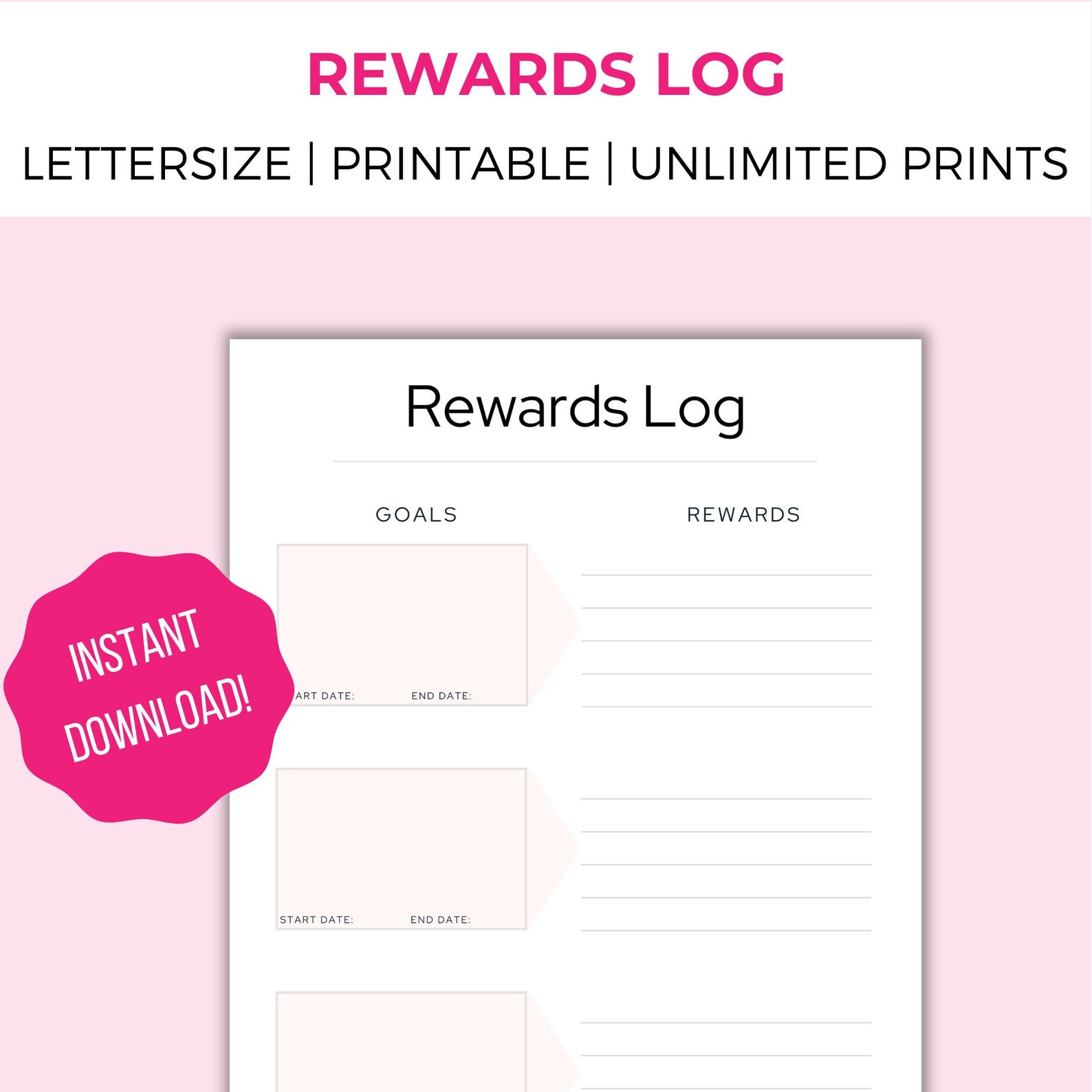 Rewards Log Printable: Goal Tracker (PDF) - Etsy