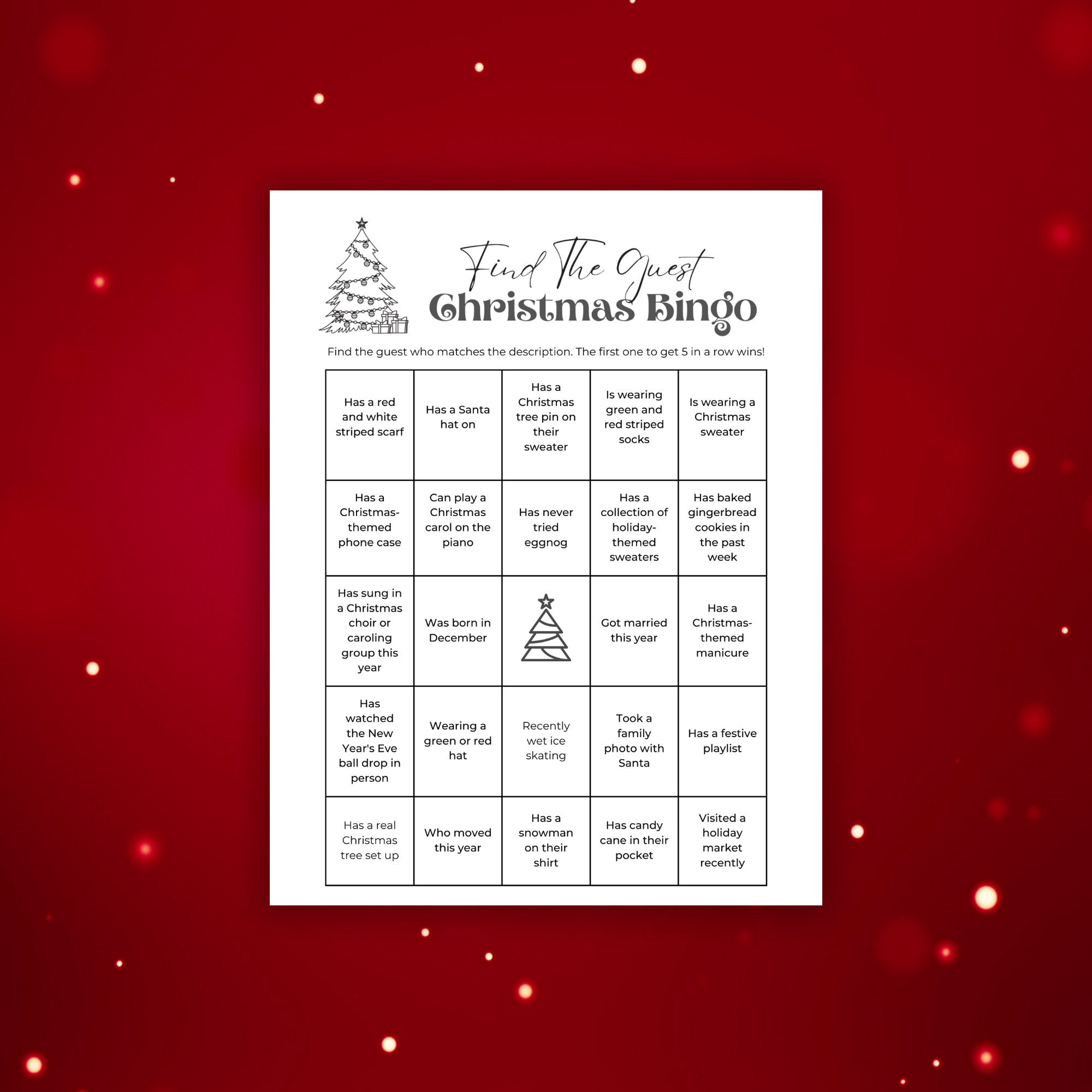Find the Guest Bingo. Christmas Bingo, Christmas Party Game, Office ...