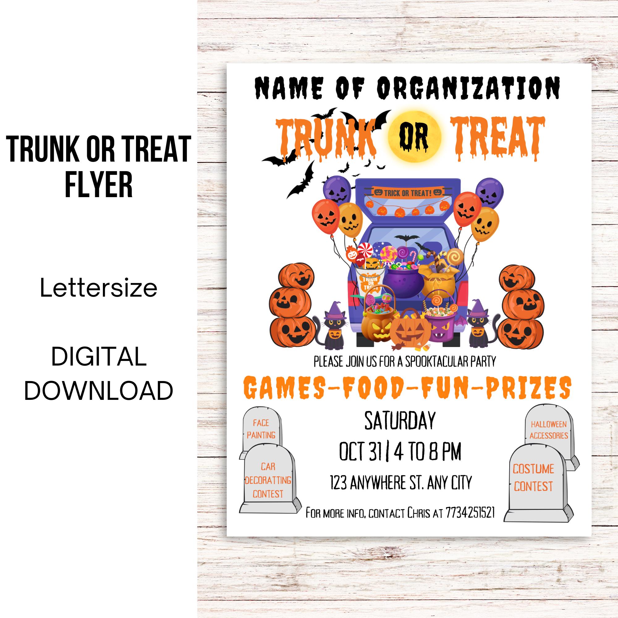 Editable Trunk or Treat Flyer, Trunk or Treat Invitation, Church Trunk ...