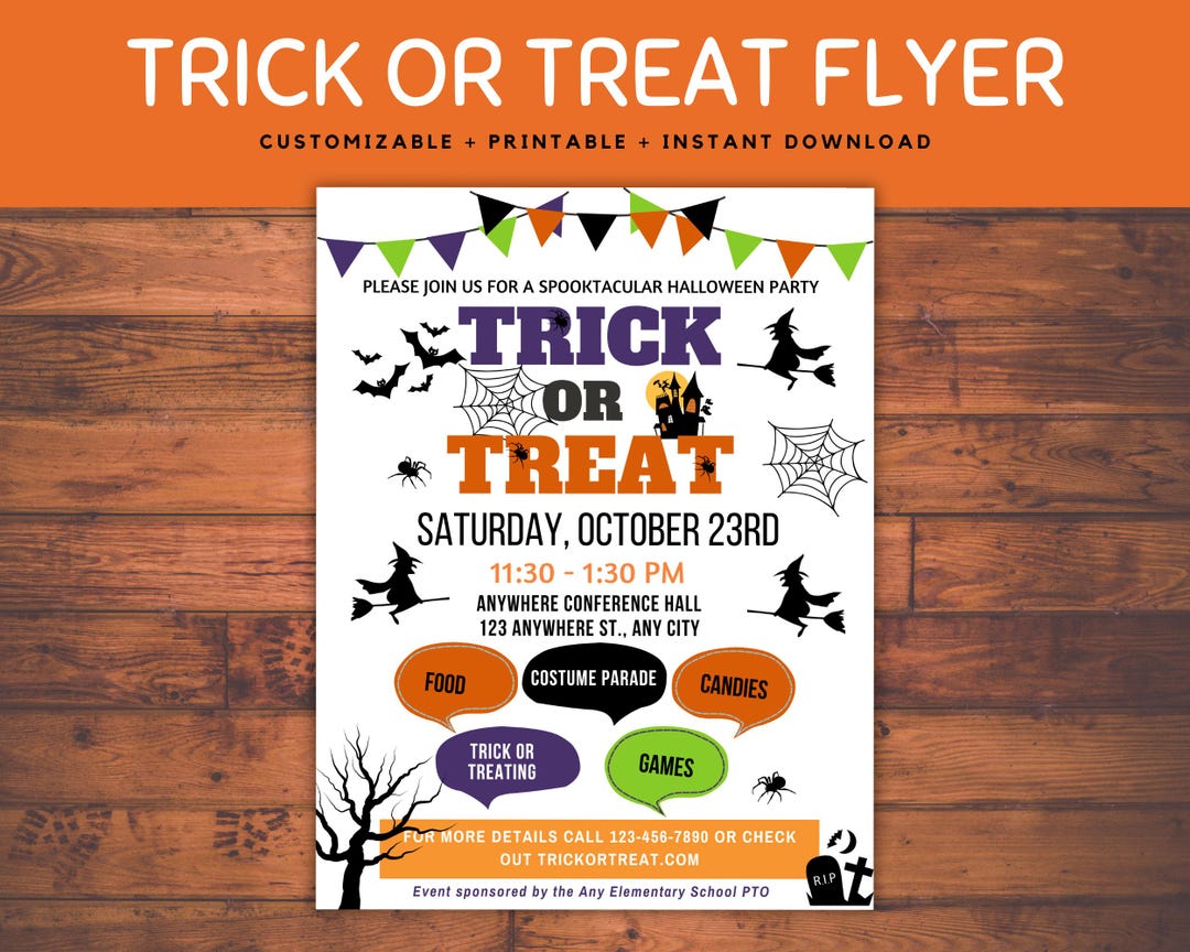 Editable Trick or Treat Flyer, Halloween Flyer Template Kids, Halloween ...