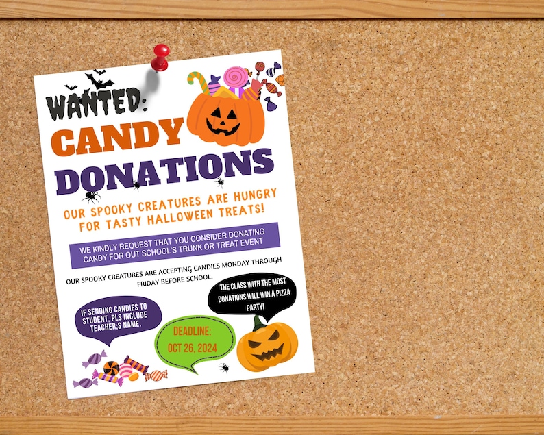 Editable DIY Candy Donation Flyer Template for Trunk or Treat Halloween ...