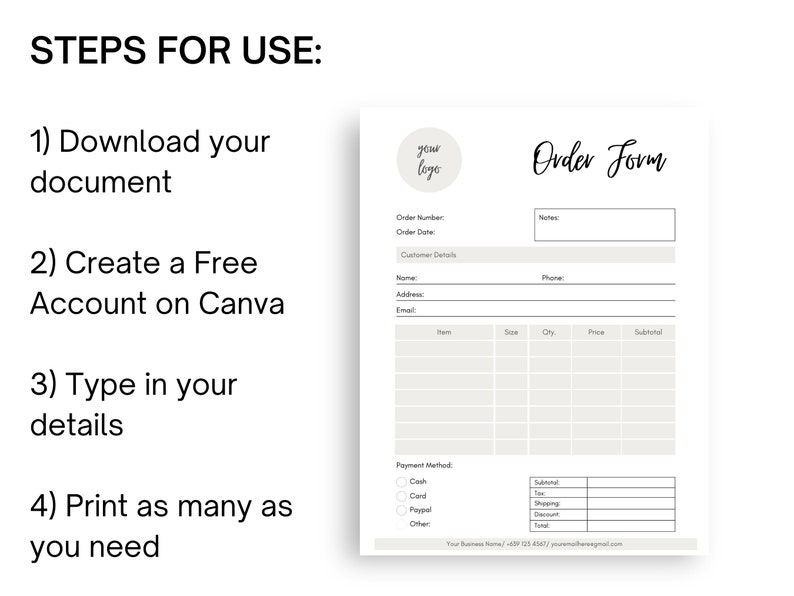 Editable Shoe Order Form Template: Printable Customer Form (canva) - Etsy