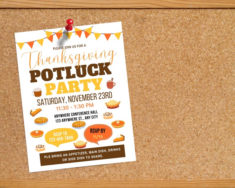 Editable Thanksgiving Potluck Flyer Template, Thanksgiving Potluck ...