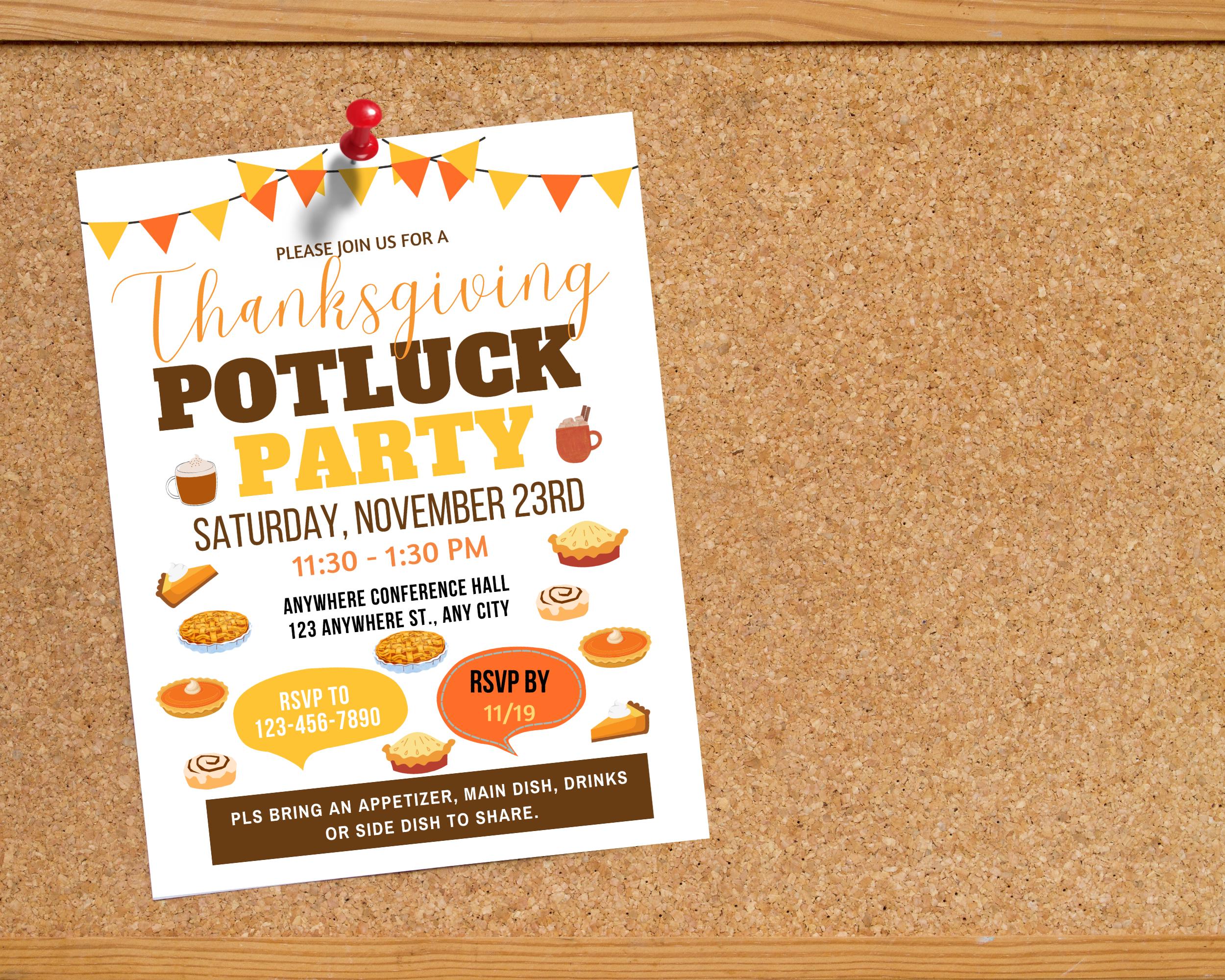 Editable Thanksgiving Potluck Flyer Template, Thanksgiving Potluck ...