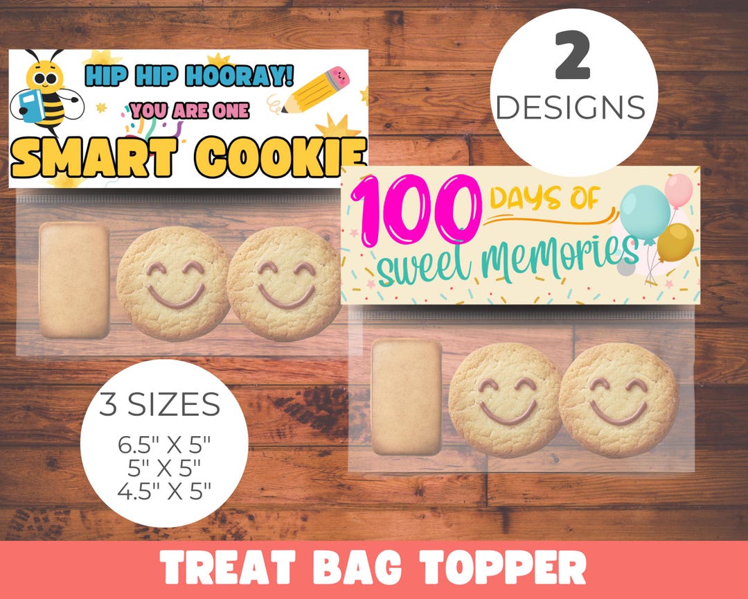 100th Day OF School Treat Bag Toppers, 100 Days of School Chip Bag ...