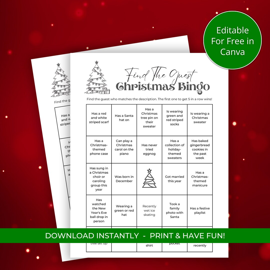 Find the Guest Bingo. Christmas Bingo, Christmas Party Game, Office ...