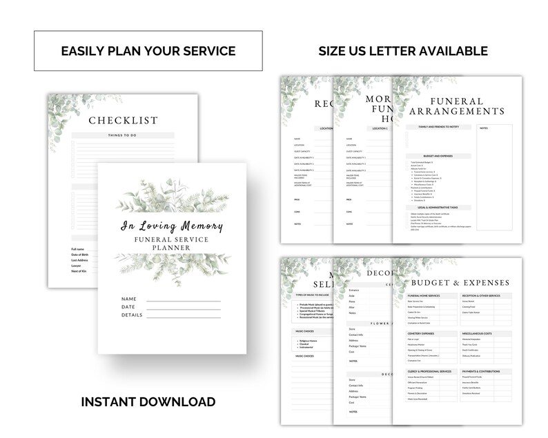 Funeral Program Planner: Memorial Service Organizer (PDF) - Etsy