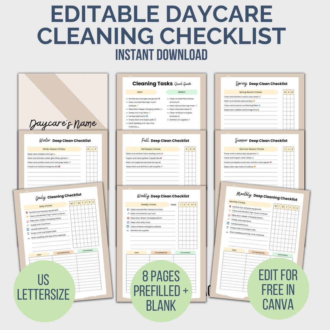 Editable Daycare Cleaning Checklist, Childcare Cleaning Schedule, Daily ...