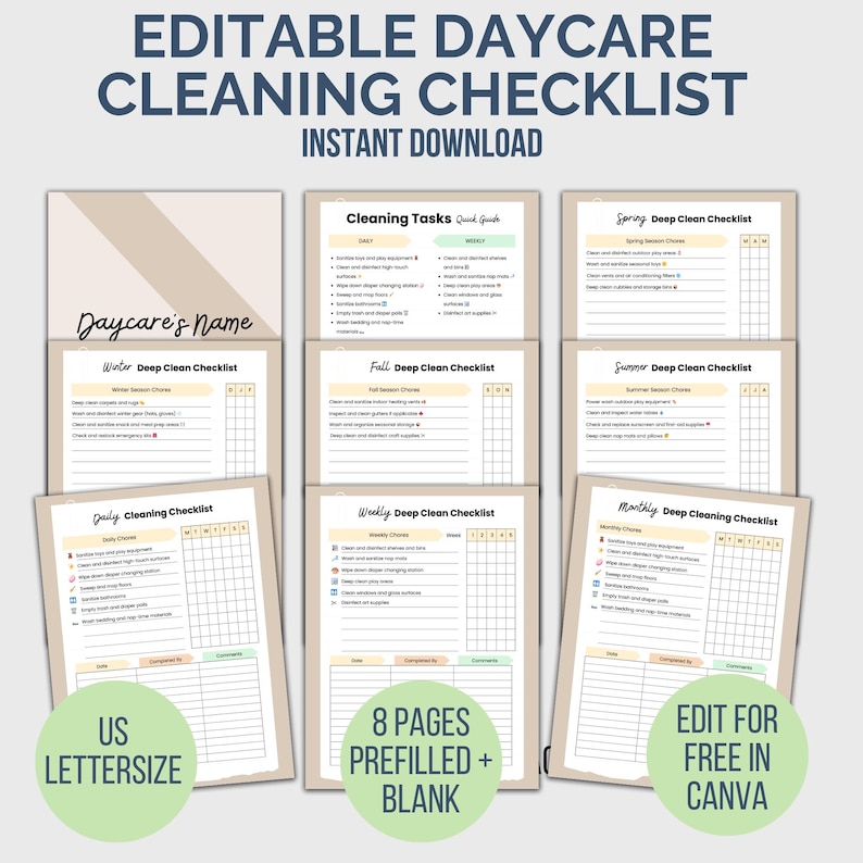 Editable Daycare Cleaning Checklist: Daily, Weekly, Monthly (digital ...