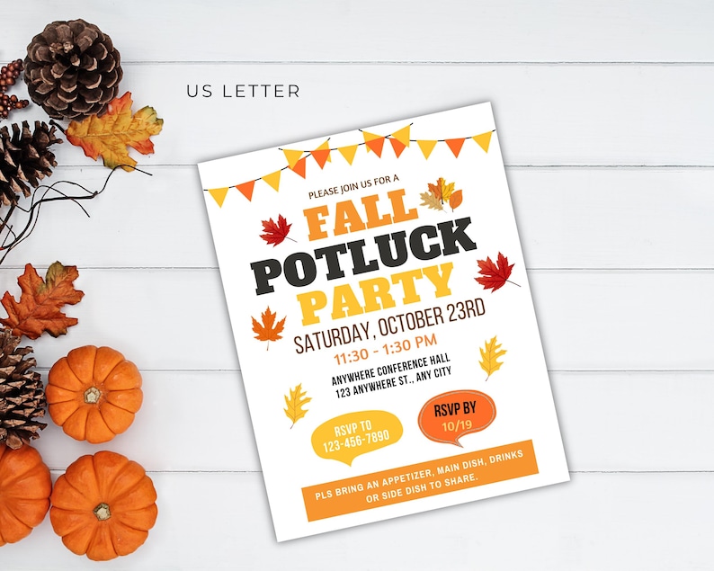 Editable Fall Potluck Flyer Template, Autumn Luncheon Invite Printable ...