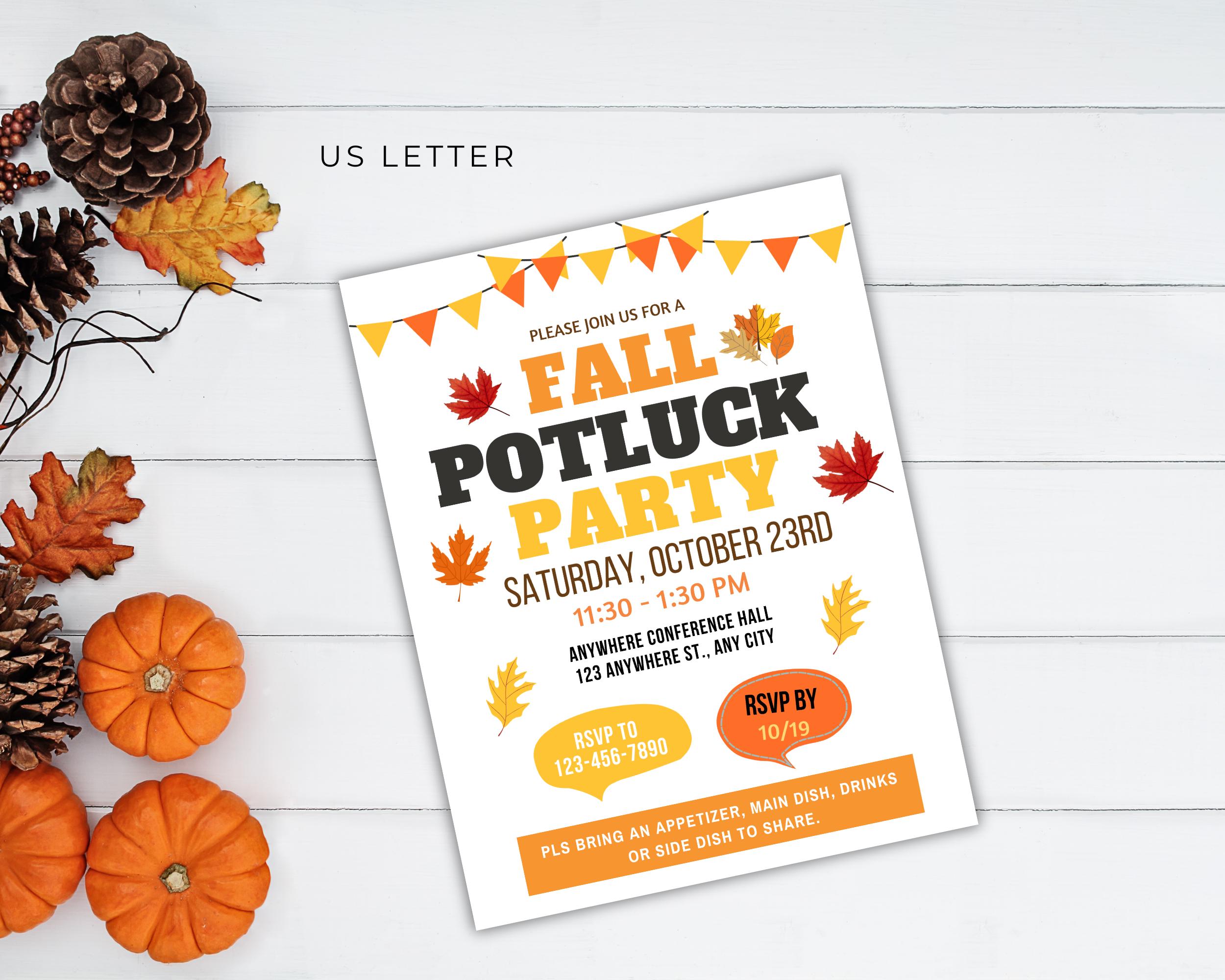 Editable Fall Potluck Flyer Template, Autumn Luncheon Invite Printable ...