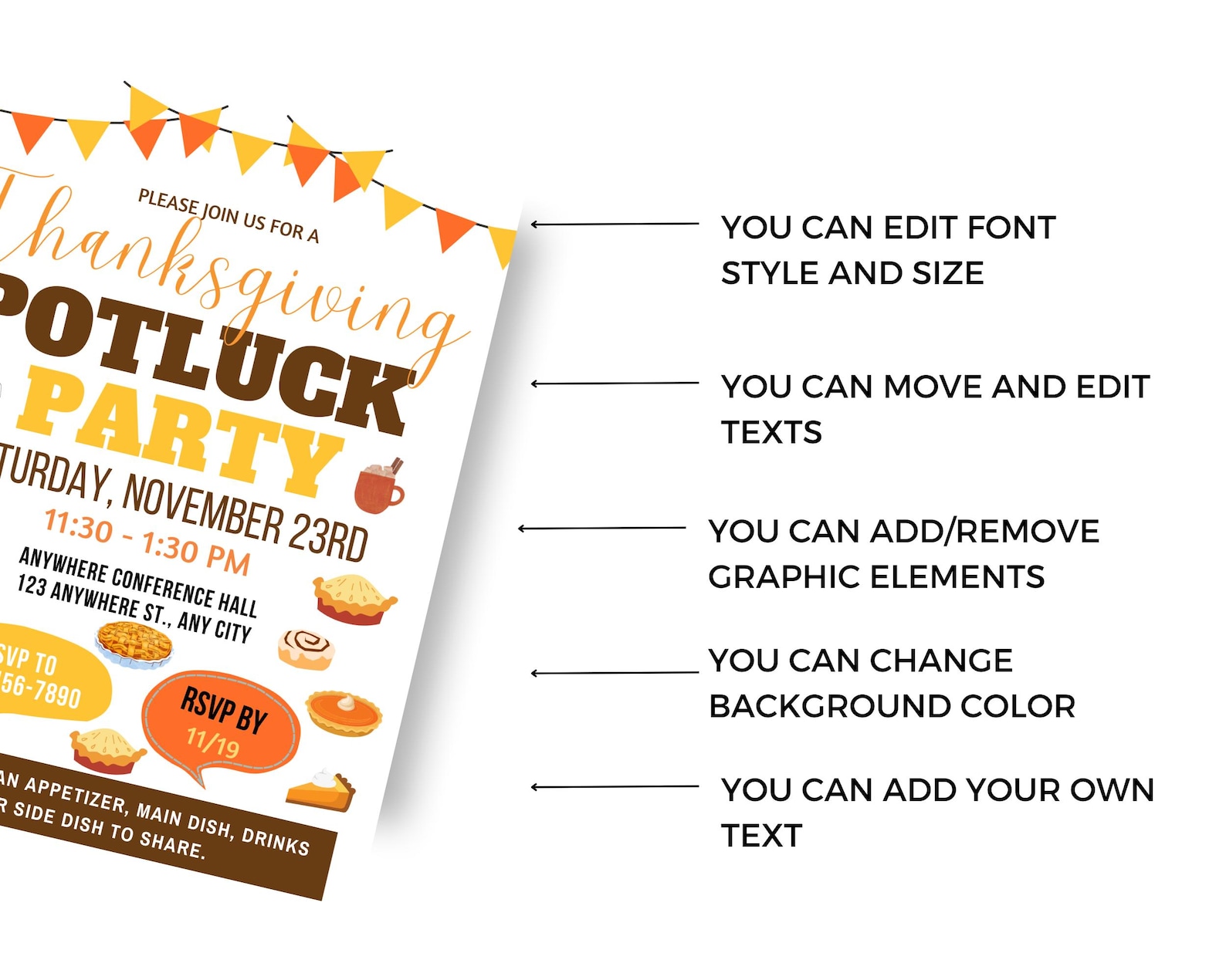 Editable Thanksgiving Potluck Flyer Template, Thanksgiving Potluck ...