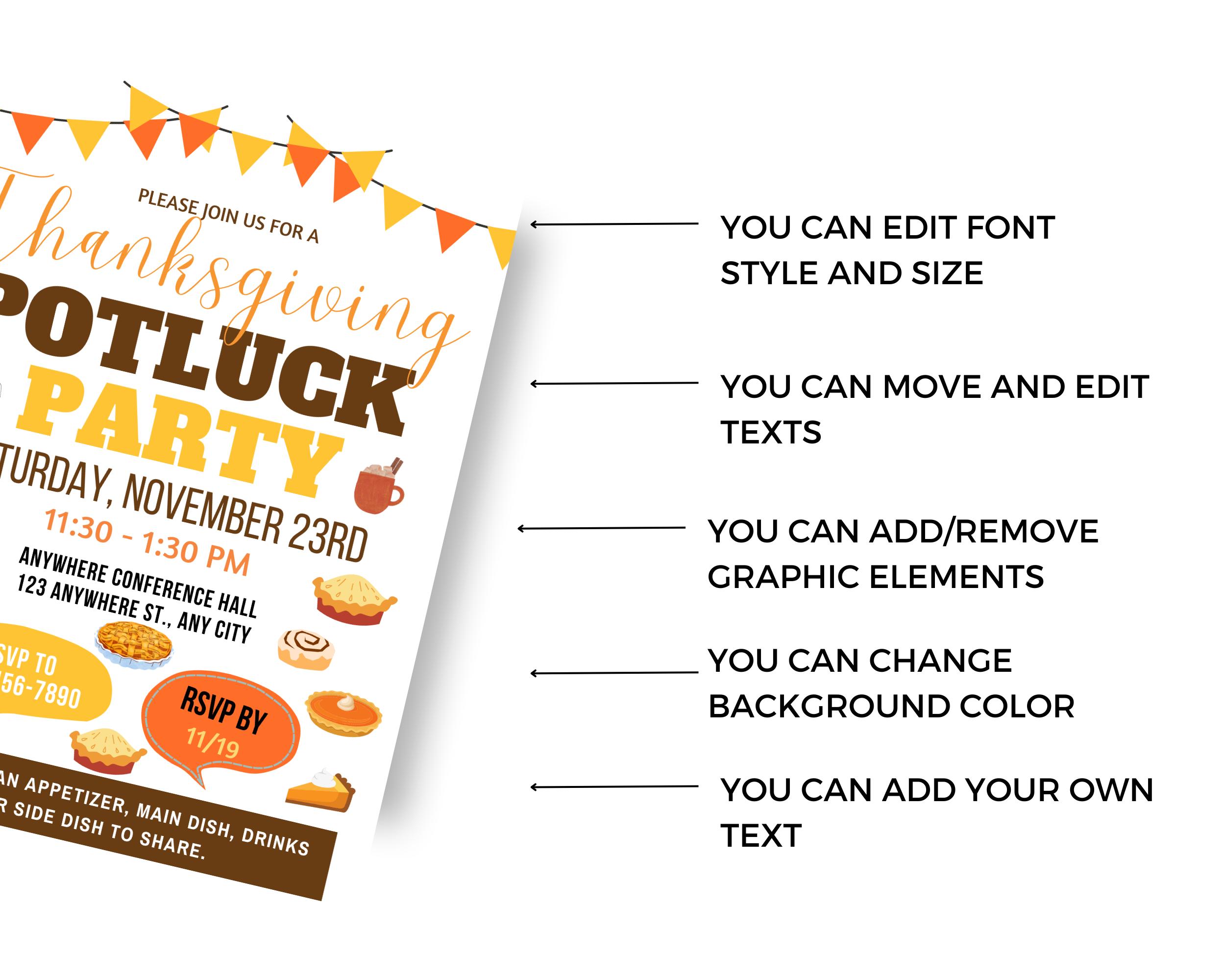 Editable Thanksgiving Potluck Flyer Template, Thanksgiving Potluck ...