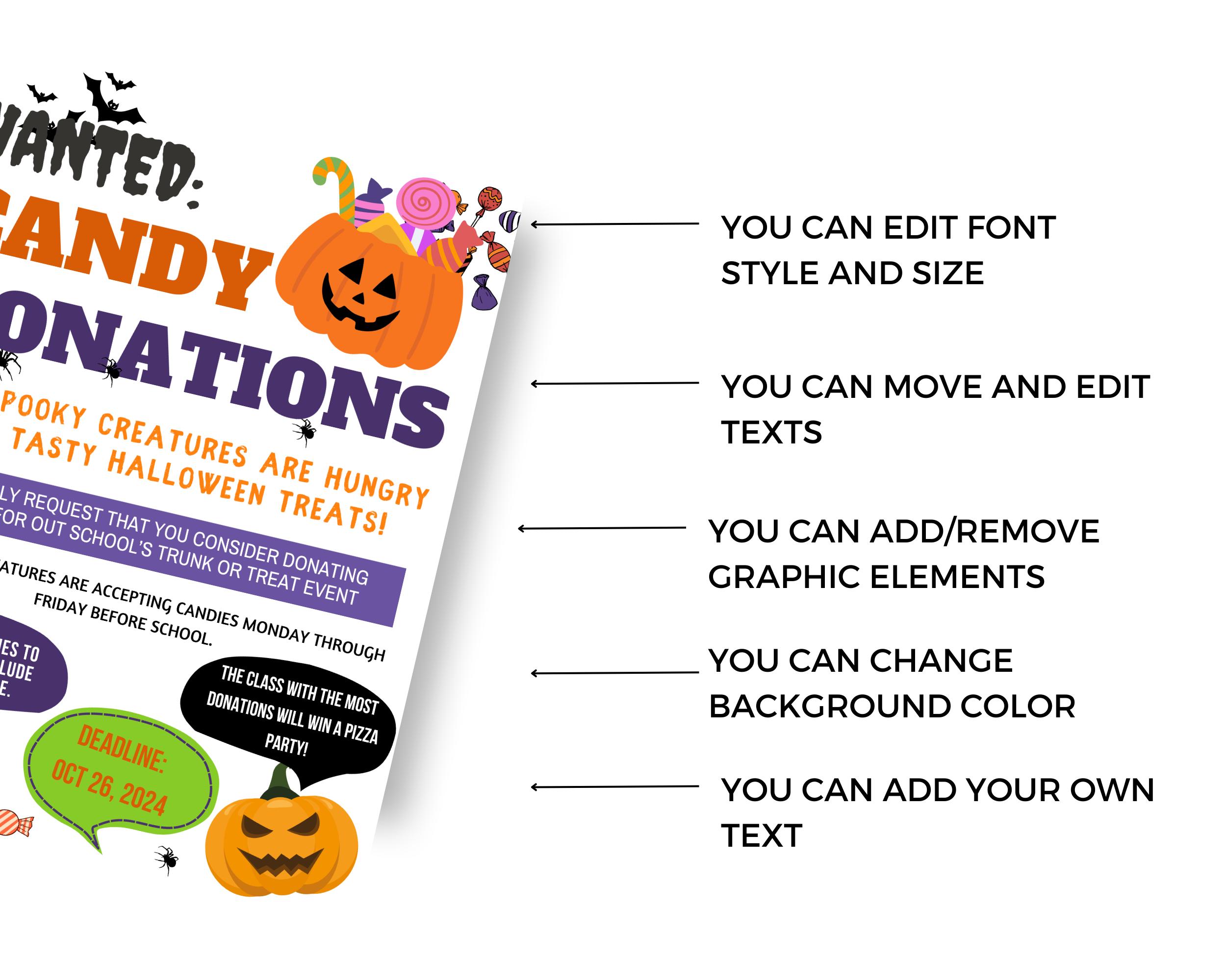 Editable DIY Candy Donation Flyer Template for Trunk or Treat Halloween ...