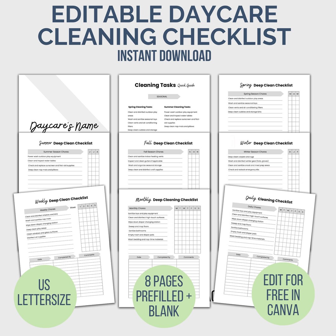 Editable Daycare Cleaning Checklist: Daily, Weekly, Monthly Tasks (PDF ...