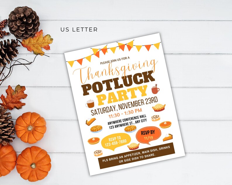 Editable Thanksgiving Potluck Party Flyer Template (digital Download ...