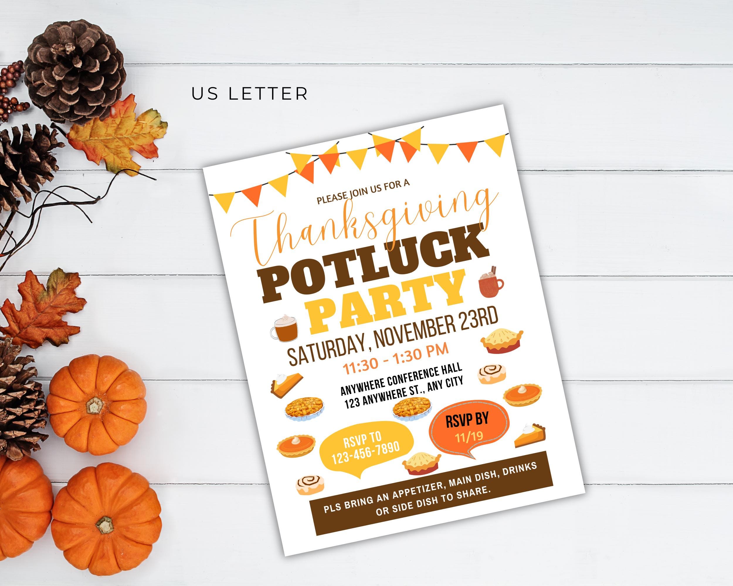 Editable Thanksgiving Potluck Flyer Template, Thanksgiving Potluck ...