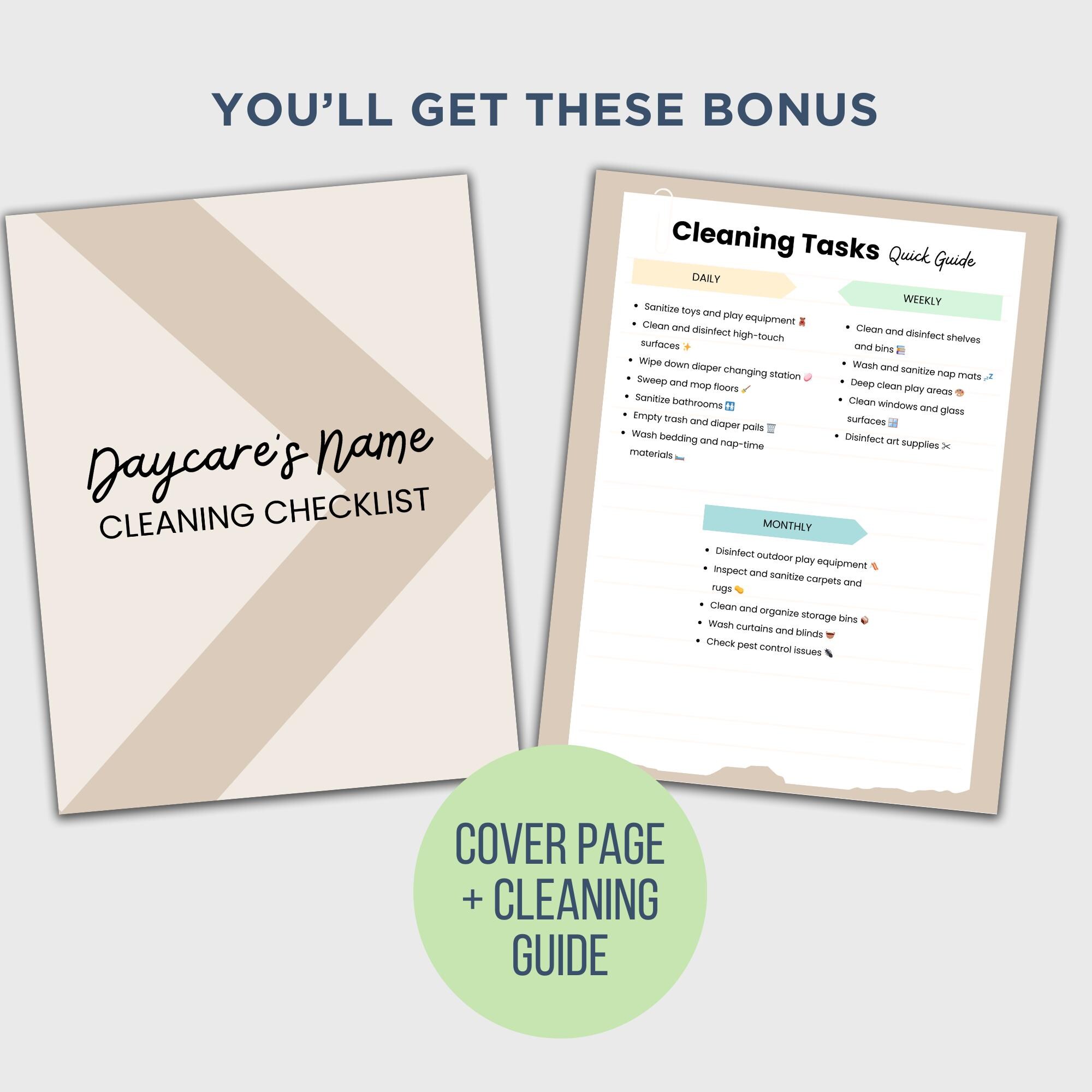 Editable Daycare Cleaning Checklist, Childcare Cleaning Schedule, Daily ...