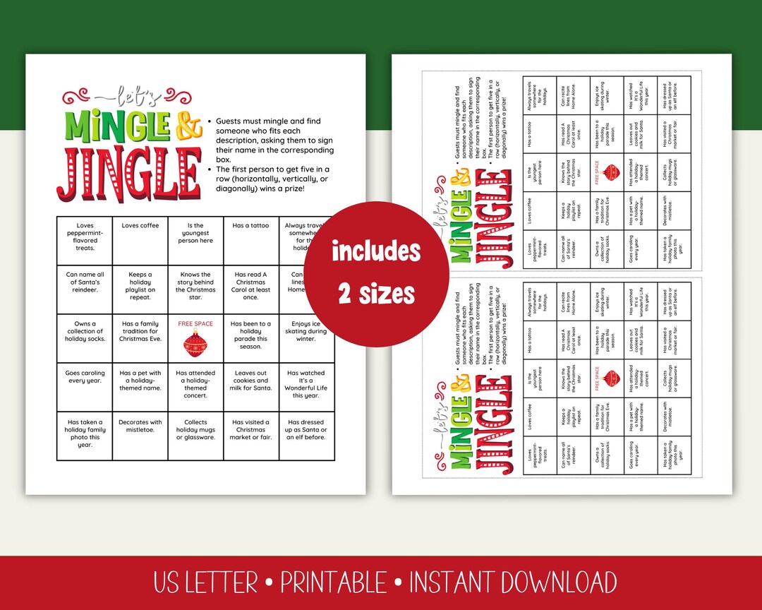 Jingle and Mingle Bingo, Holiday Office Game, Holiday Party Bingo ...