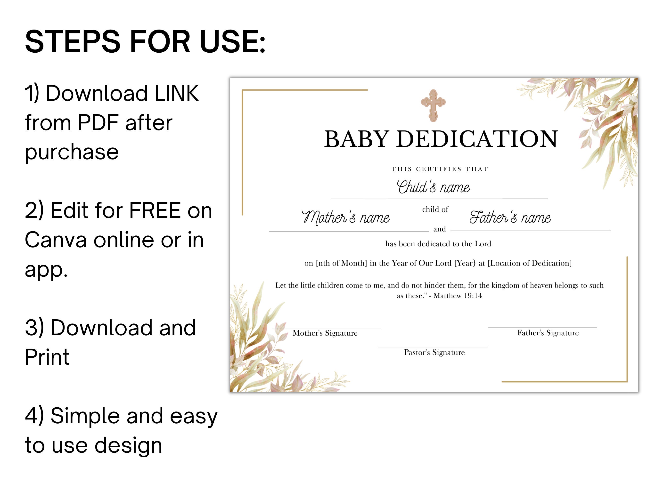 Editable Baby Dedication Certificate Template, Child Dedication ...