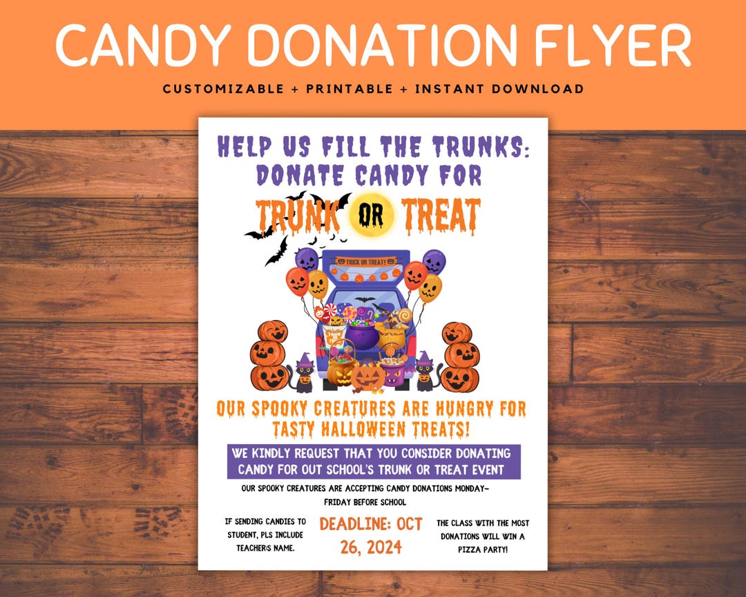 Editable Candy Donation Flyer Template for Trunk or Treat Halloween ...