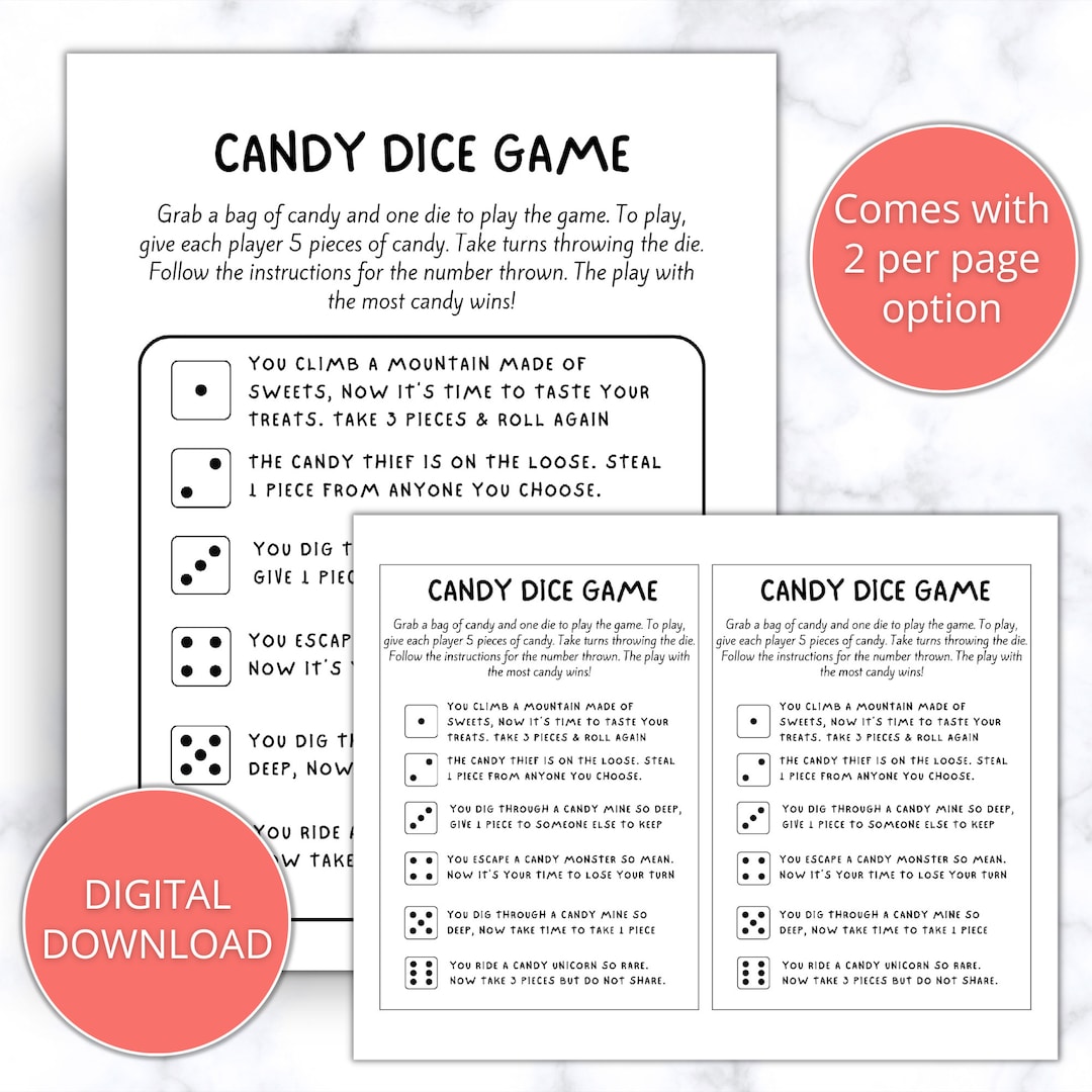 Candy Dice Game Printable, Dice Game for Kids, Family Game Night, Fall ...