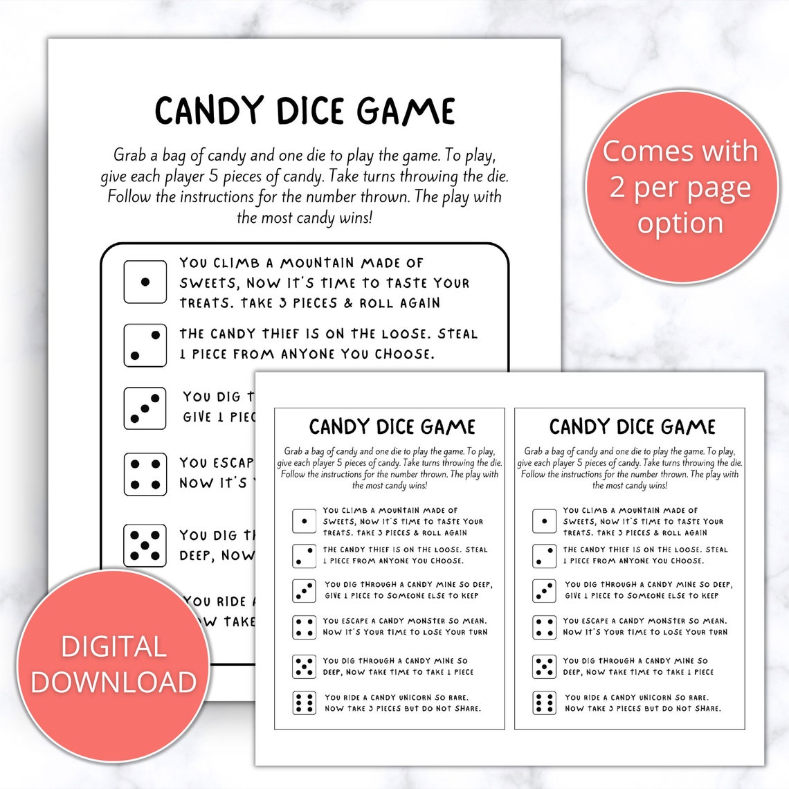 Candy Dice Game Printable, Dice Game for Kids, Family Game Night, Fall ...