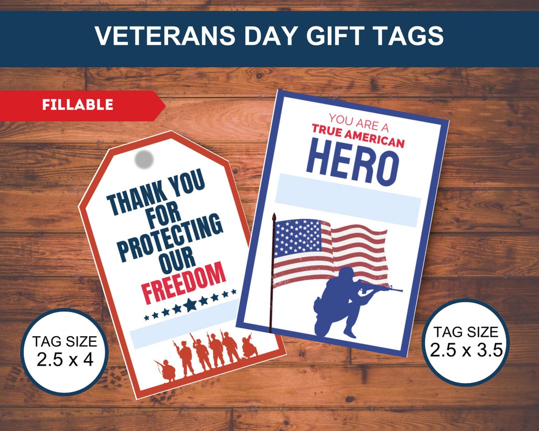 Veteran's Day Gift Tag Fillable PDF, Veterans Thank You, Happy Veterans ...
