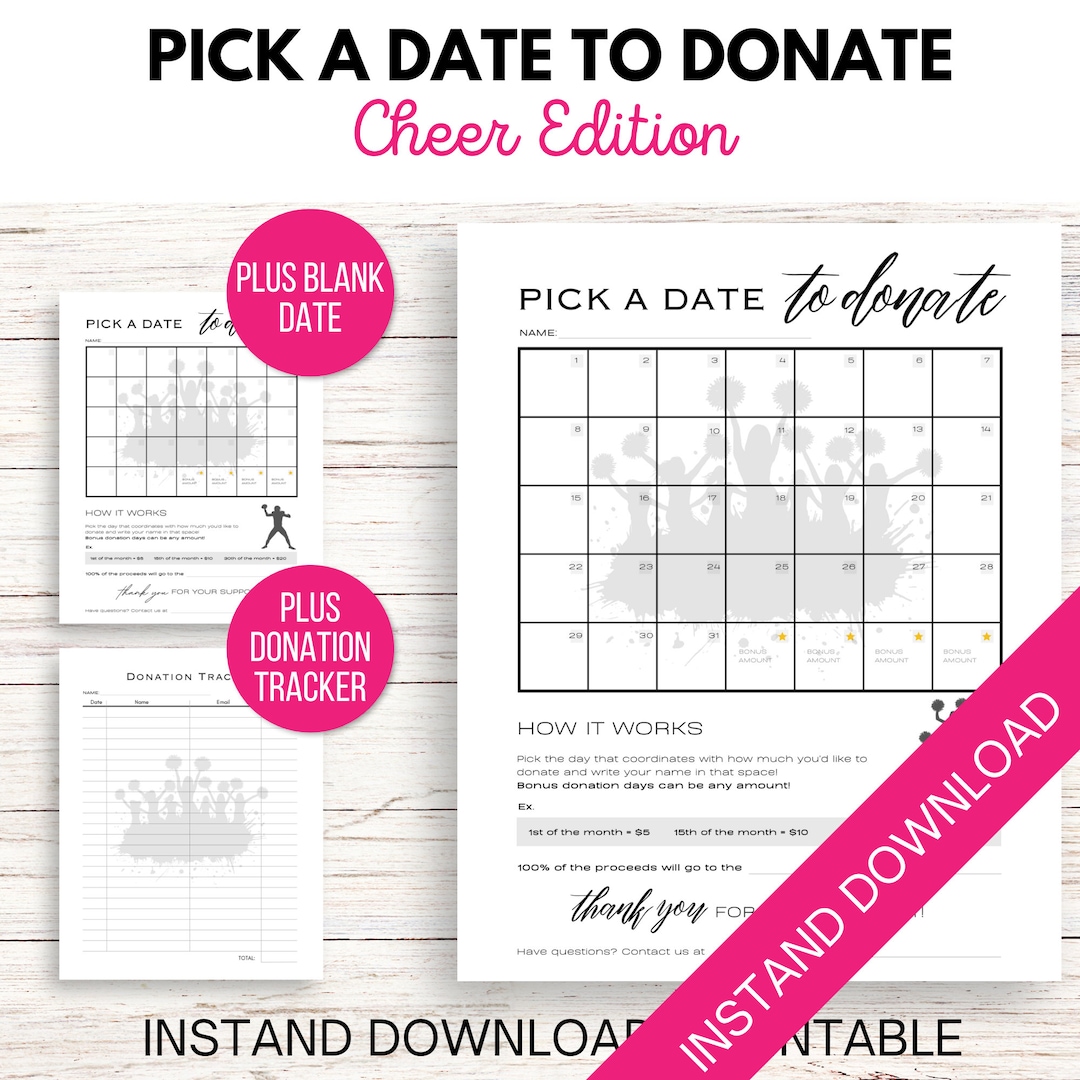 Cheer Pick A Date to Donate Printable | Sponsor My Season Fundraiser ...