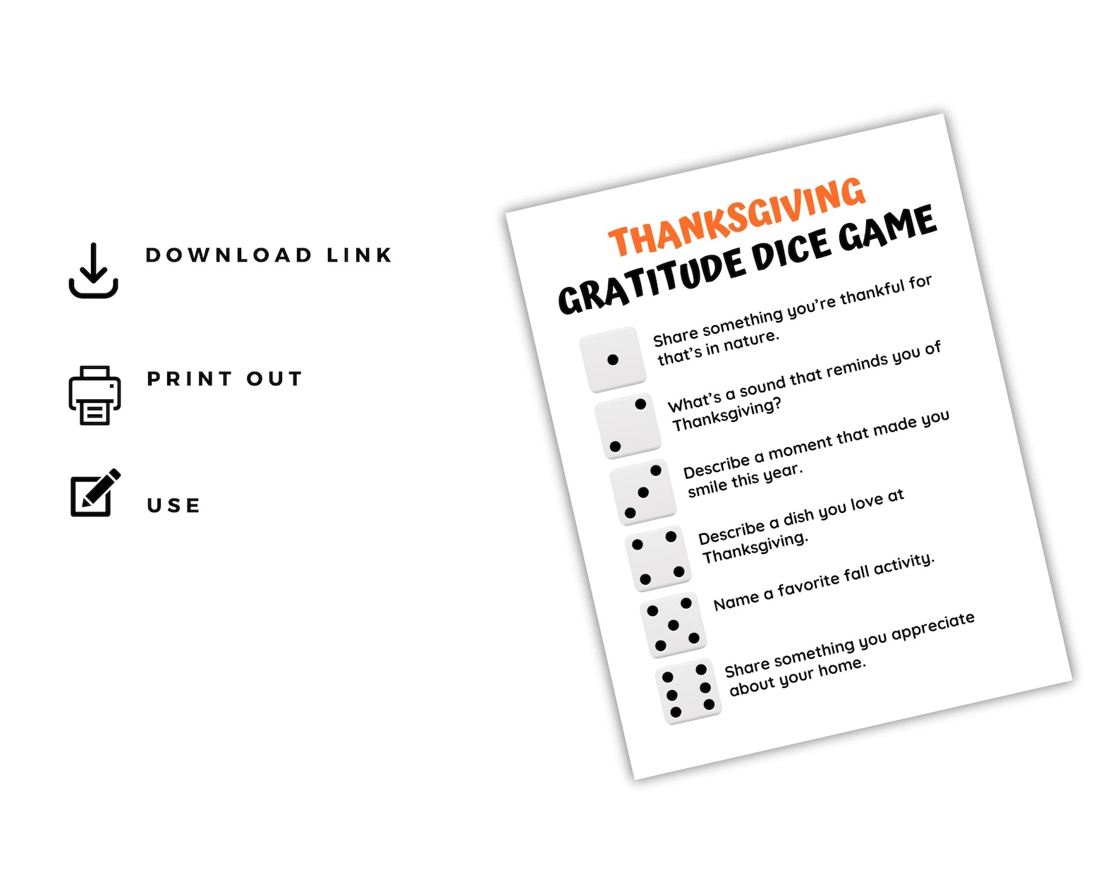 Gratitude Dice Game Printable, Thankful Dice Game, Thanksgiving Games ...