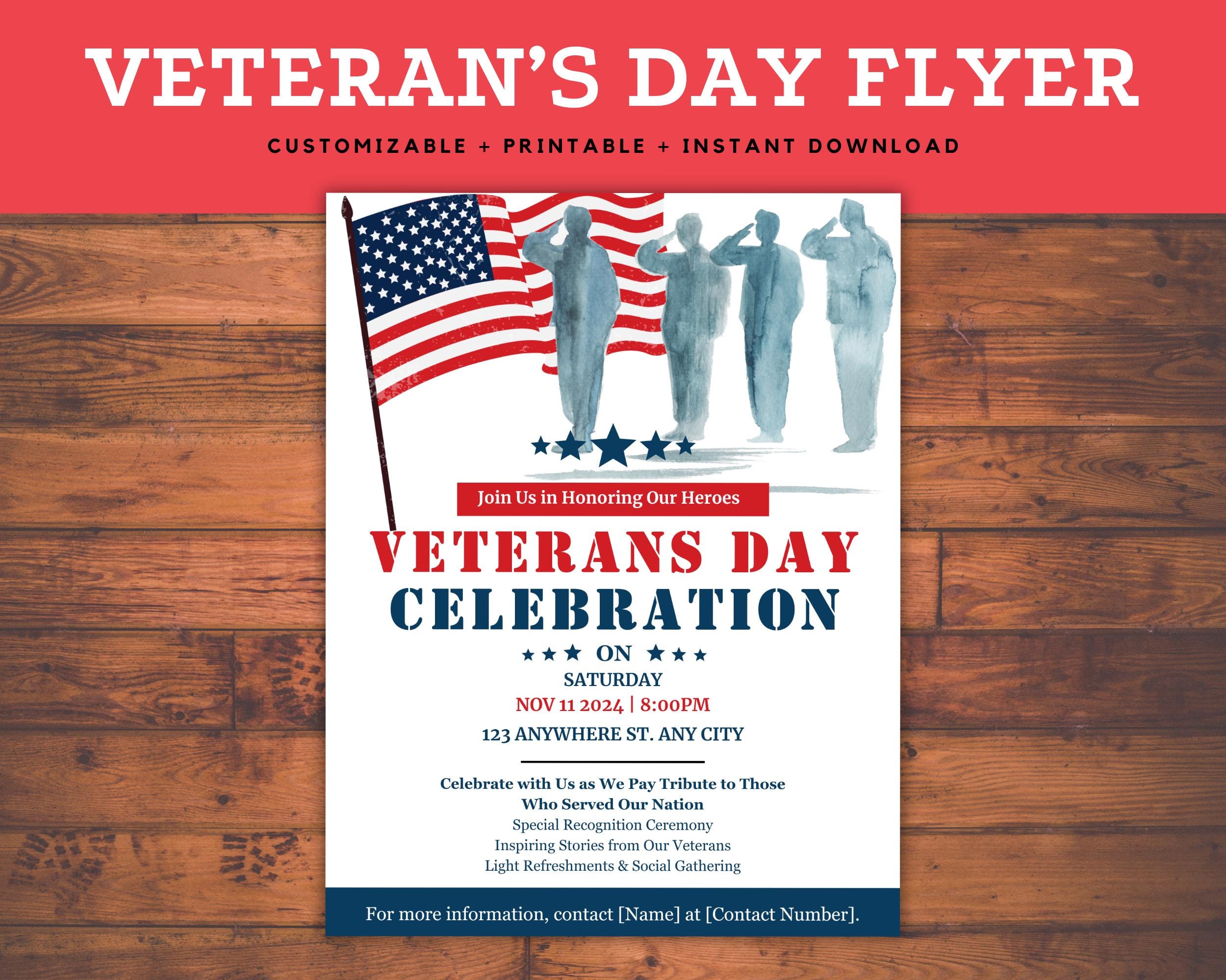 Editable Veteran's Day Flyer Template: Celebration Event Invite (PDF ...