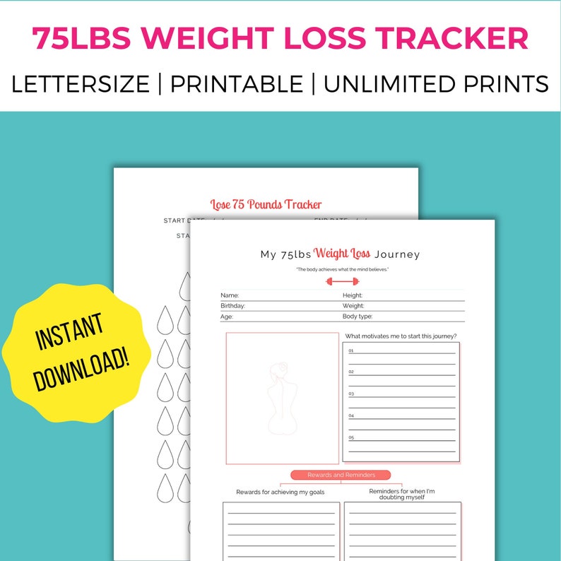 75lb Weight Loss Tracker, Weight Loss Journal, Weight Tracker, Weight ...