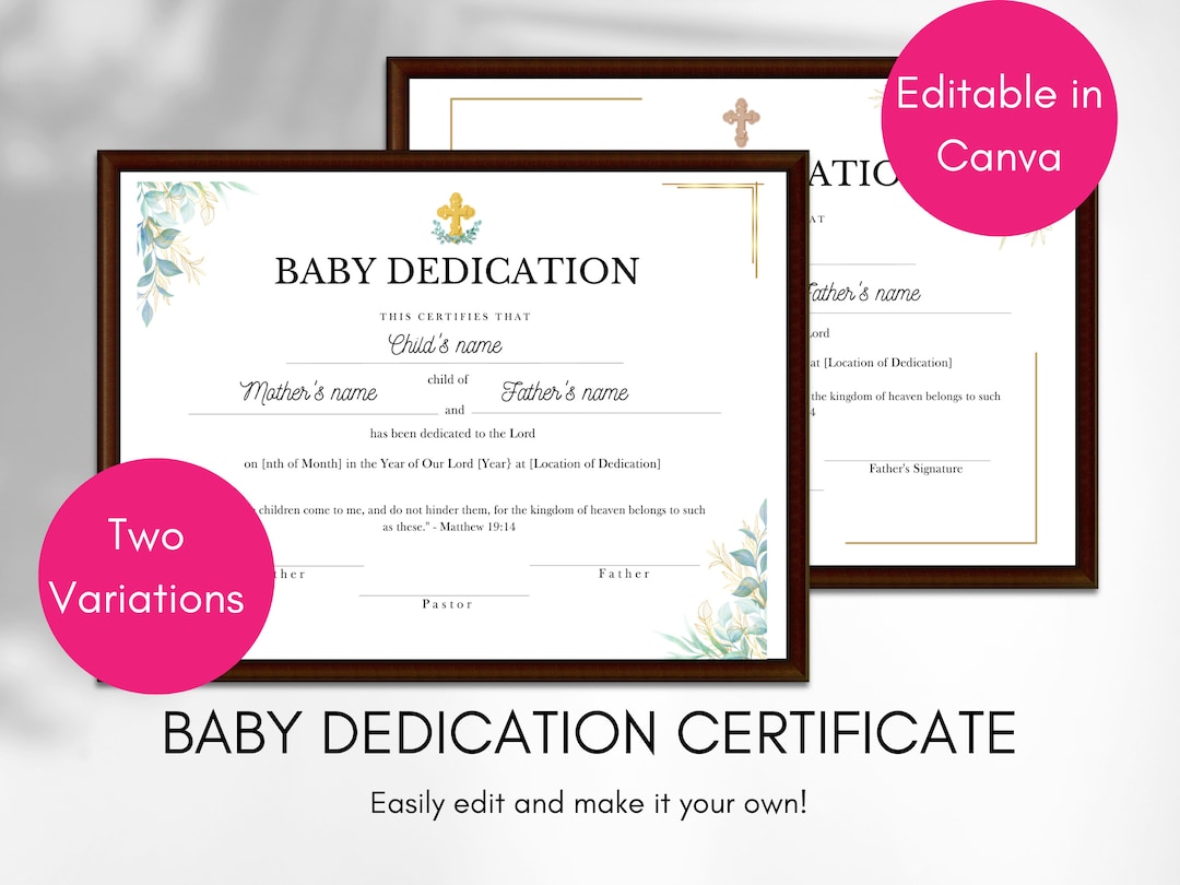 Editable Baby Dedication Certificate Template, Child Dedication ...