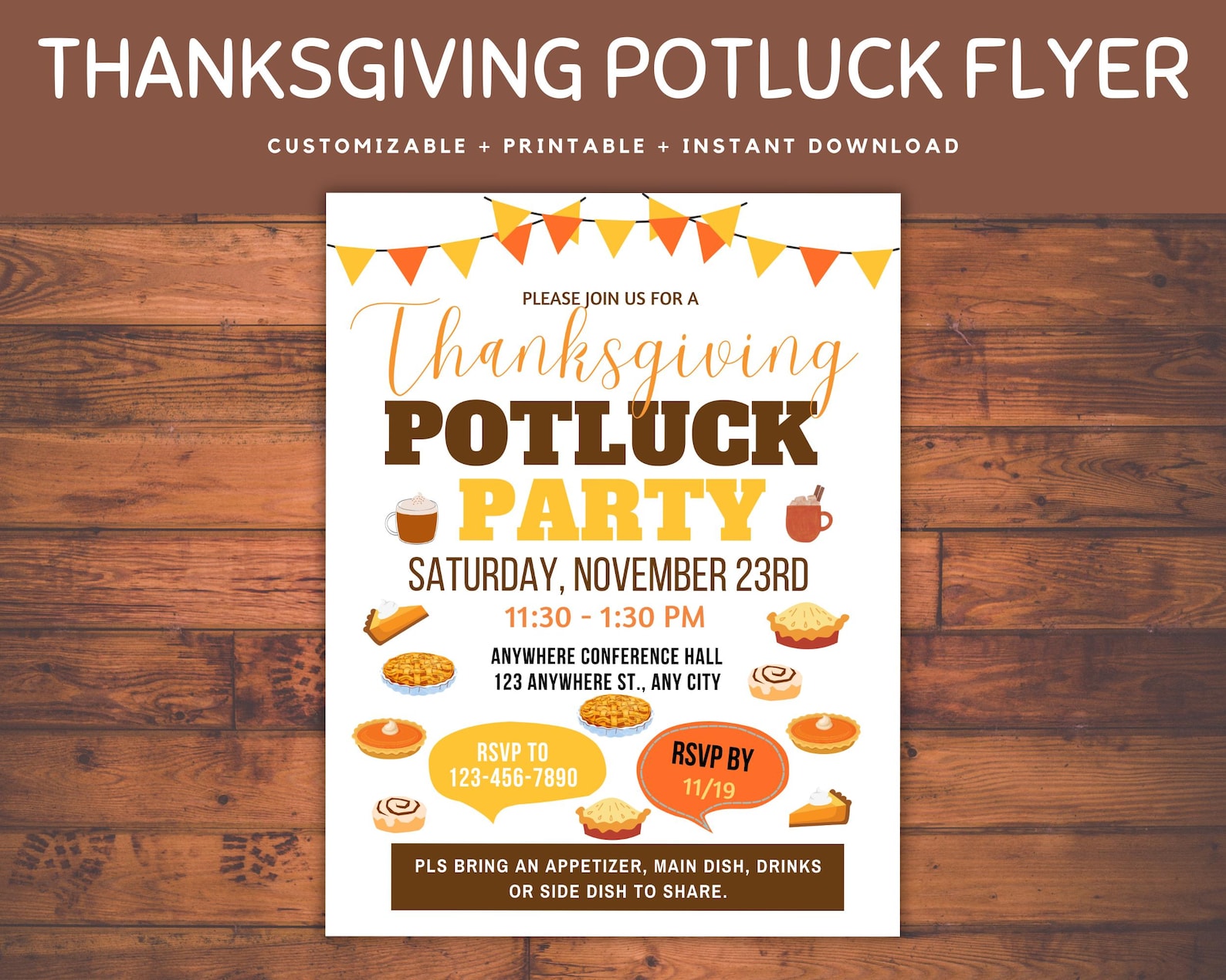 Editable Thanksgiving Potluck Flyer Template, Thanksgiving Potluck ...