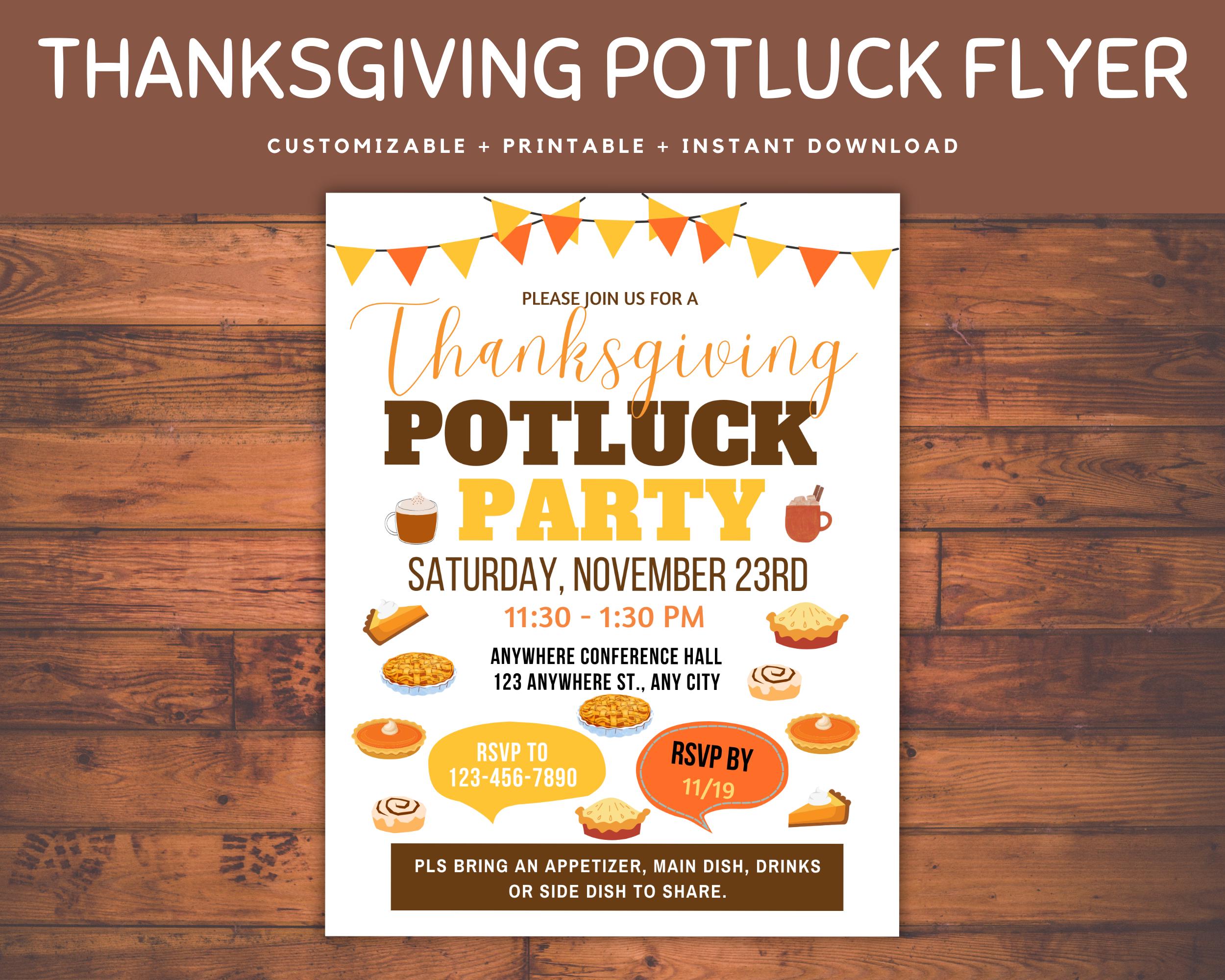 Editable Thanksgiving Potluck Flyer Template, Thanksgiving Potluck ...