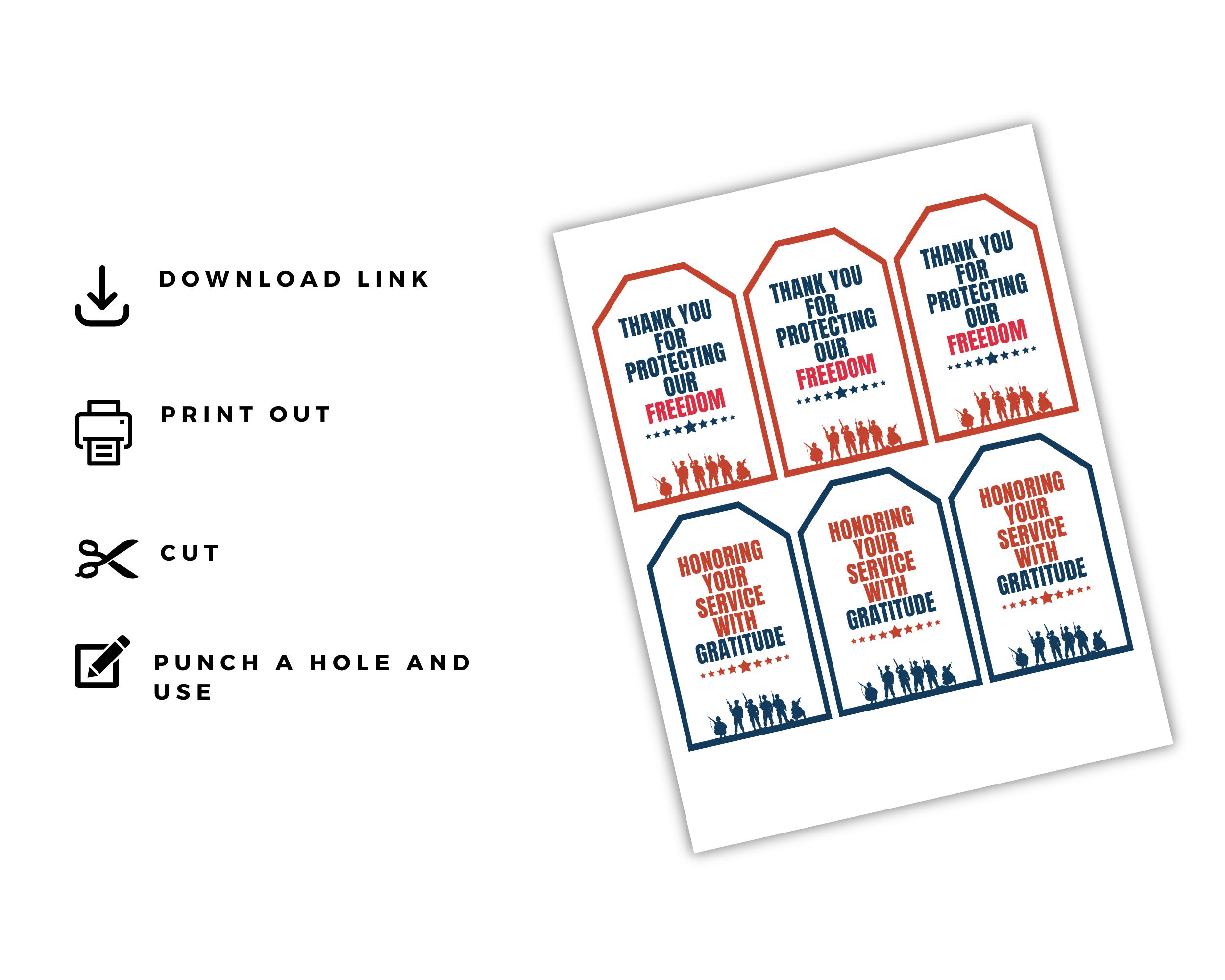 Veteran's Day Gift Tag Fillable PDF, Veterans Thank You, Happy Veterans ...