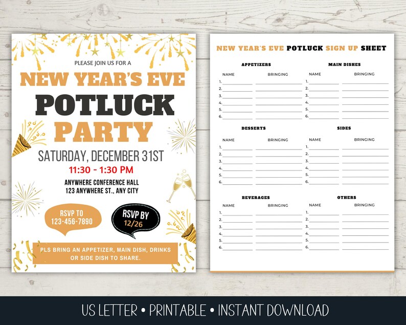 New Year 2025 Potluck Flyer Template, New Year Luncheon Invite ...