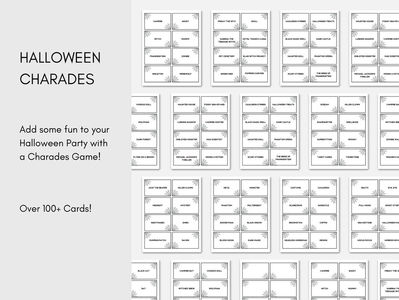 Charades Halloween Printable, Spooky Adult Halloween Charades ...