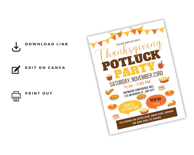 Editable Thanksgiving Potluck Flyer Template, Thanksgiving Potluck ...