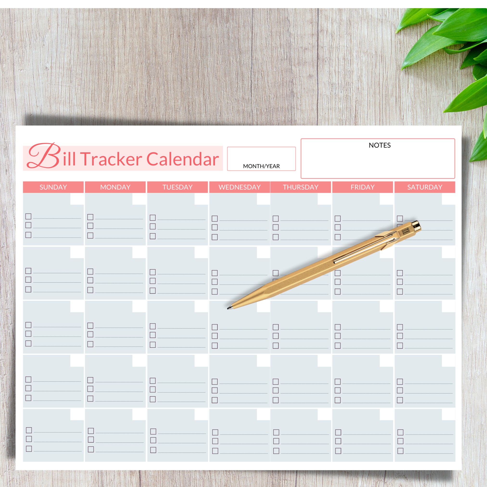Bill Payment Tracker Calendar: Printable Monthly Organizer (digital ...