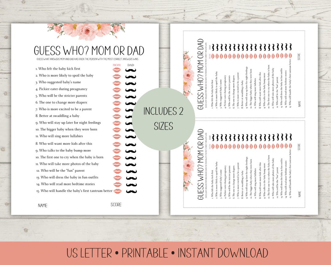 Guess Who Mommy or Daddy Game | Coed Baby Shower Game | Guess Who Baby ...