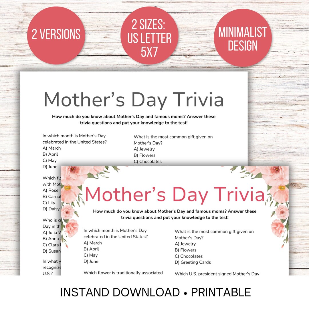 Mother's Day Trivia Questions, Mother's Day Quiz, Mom Questionnaire ...