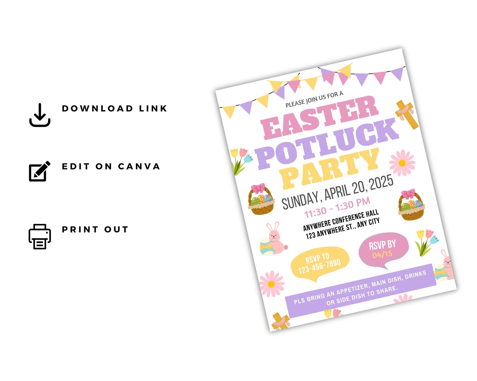 Editable Easter Potluck Invitation, Easter Sunday Church Flyer, Easter ...