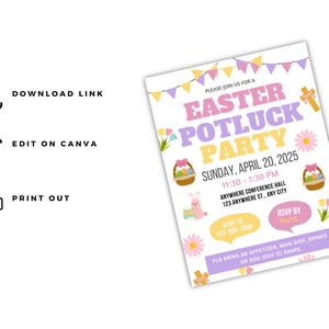Editable Easter Potluck Invitation, Easter Sunday Church Flyer, Easter ...